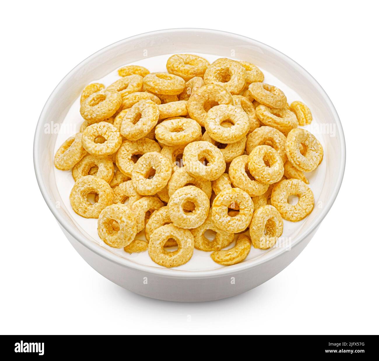 Corn rings with milk isolated on white background Stock Photo - Alamy