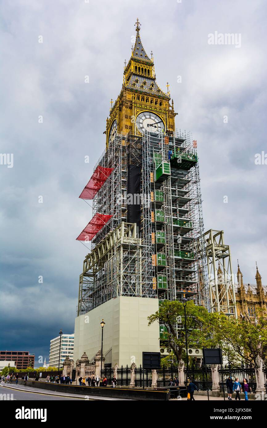 Big Ben covered in scaffolding during maintenance work. The official ...