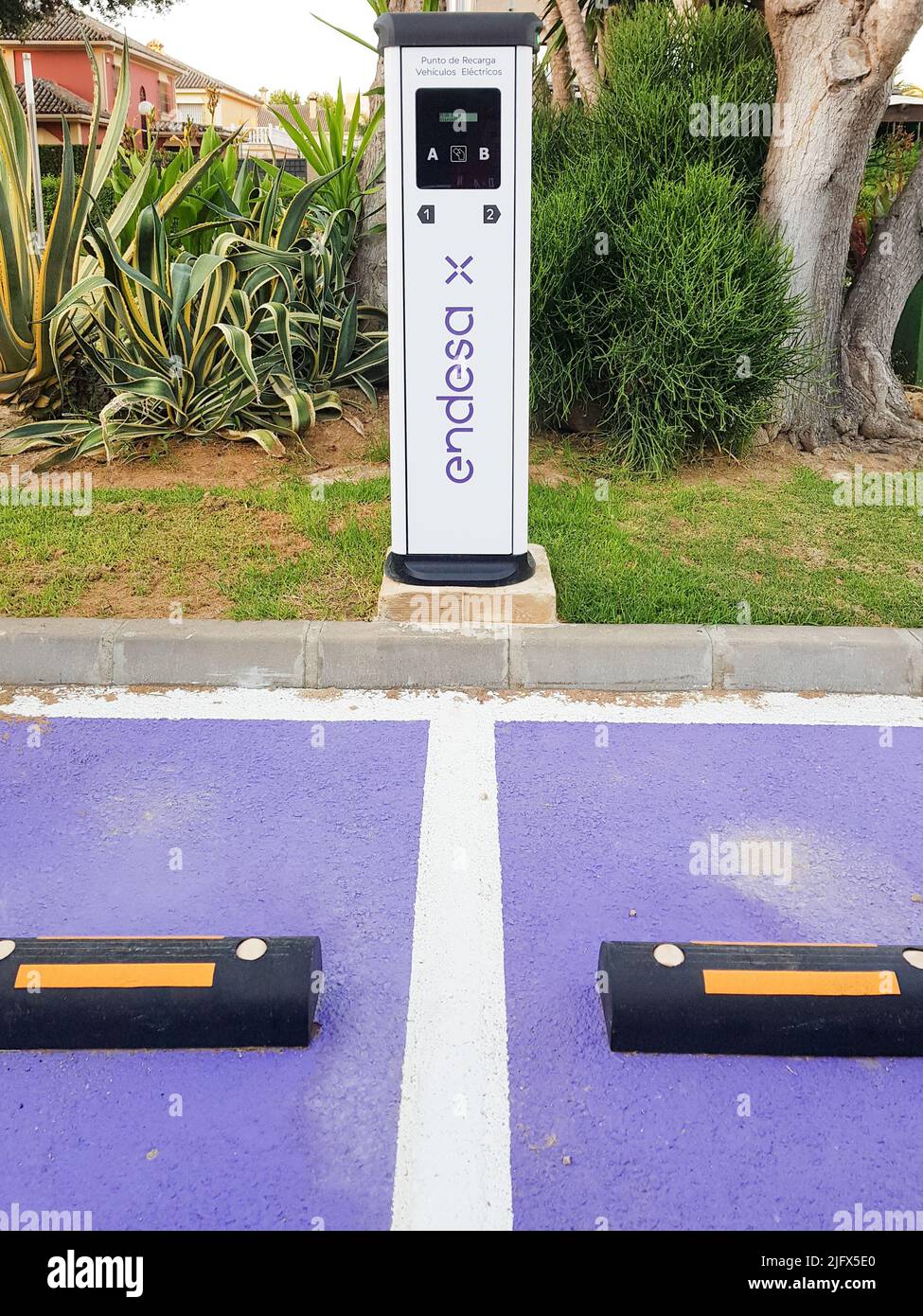 Jerez de la Frontera, Andalusia, Spain. 7 July 2021. Charging point for ...