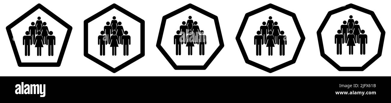 Group of people icon in polygons with different number of edges. Crowds ...