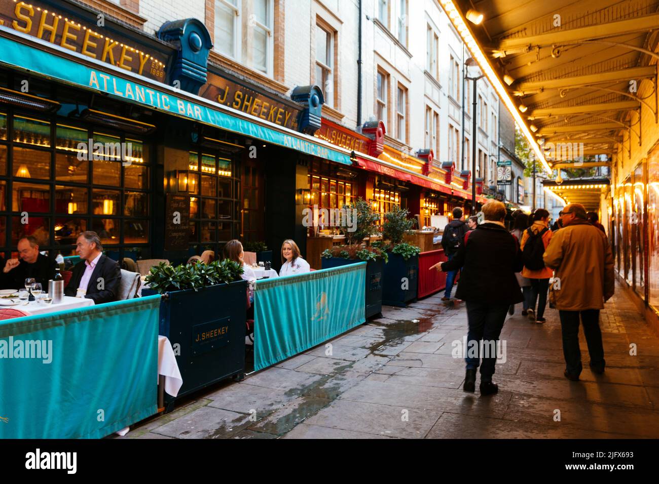 Terrace of the J. Sheekey restaurant. J. Sheekey is a renowned seafood ...