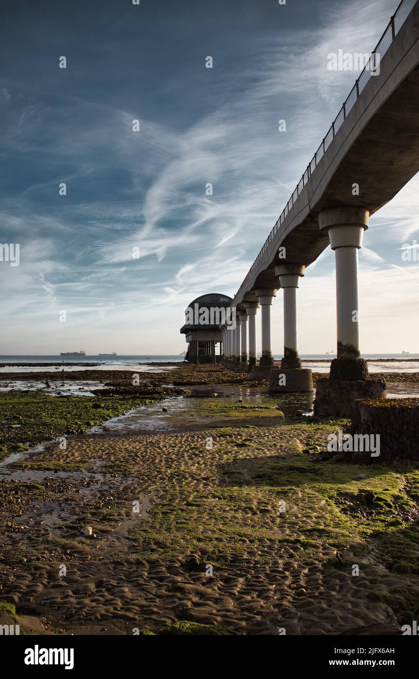 A vertical shot of columns of the Bembridge Lifeboat Station gangway on ...