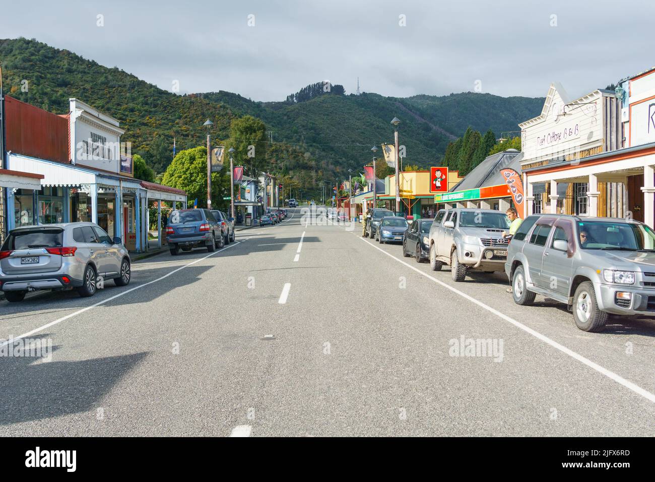 Reefton New Zealand - May 4 2022; Small town New Zealand main-street ...