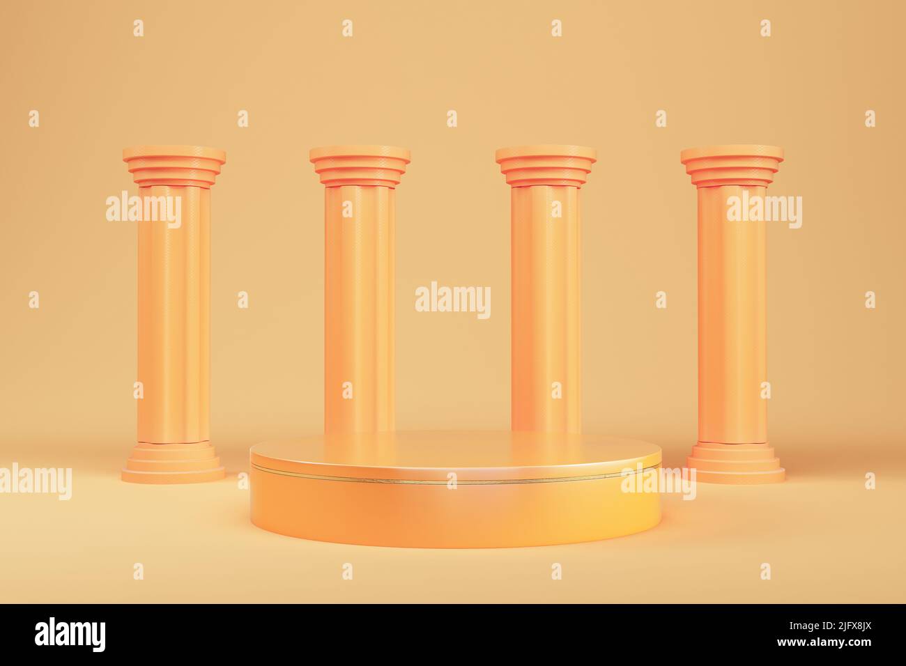 Abstract minimal background. Orange cylindrical pedestal with ancien ...
