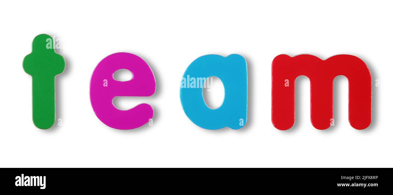 Team coloured magnetic letters on white with clipping path Stock Photo ...