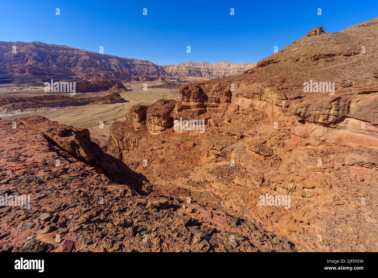 View of the rock formations and landscape, in Timna desert park ...