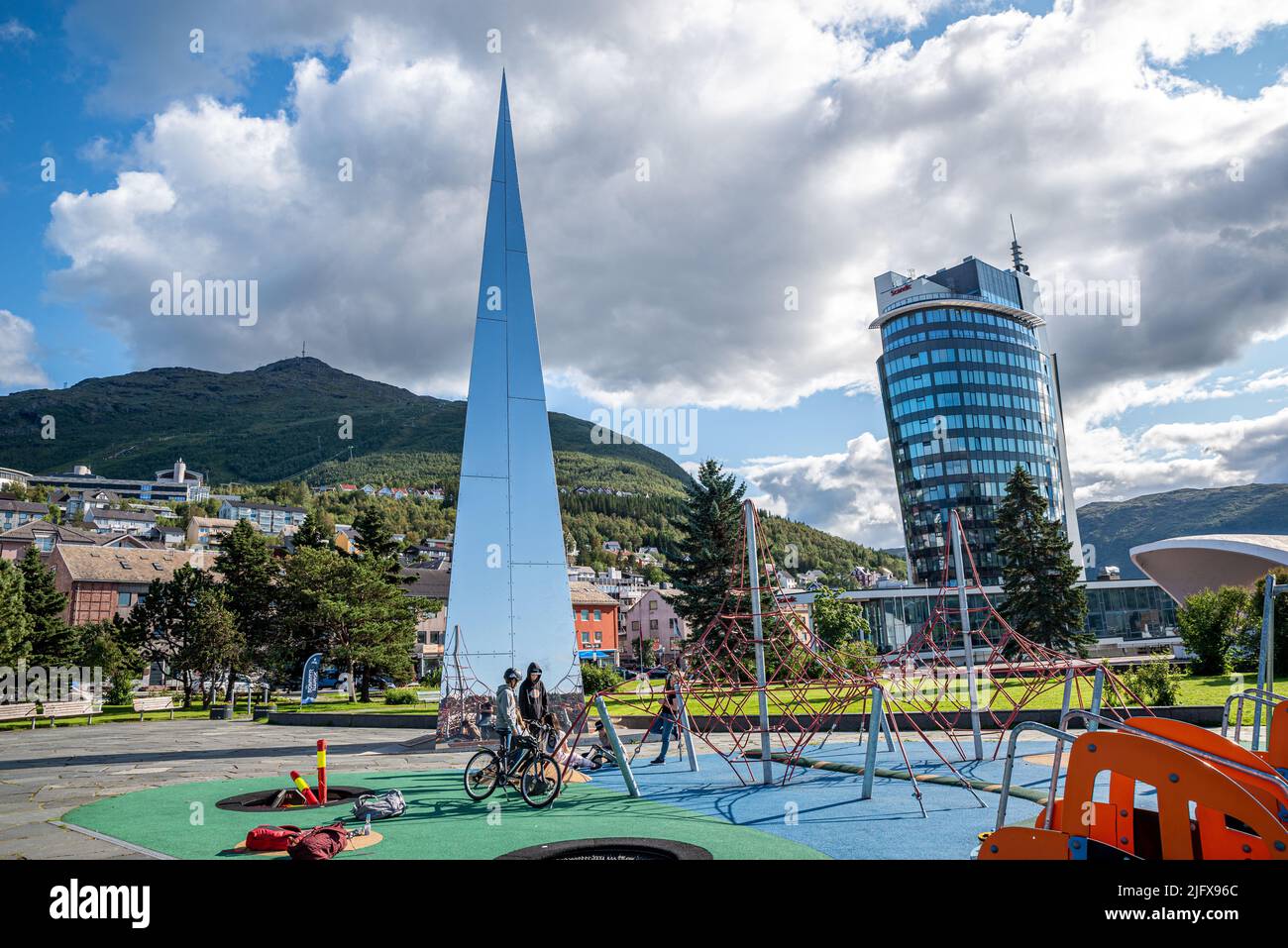 Monument and buildings in the center of Narvik, Norway Stock Photo - Alamy