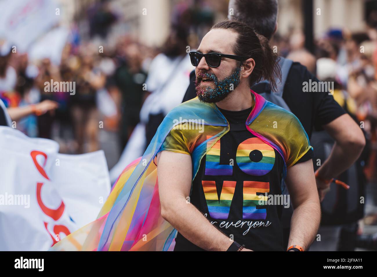 London / UK - 02/07/2022: People with flags and banners celebrating ...