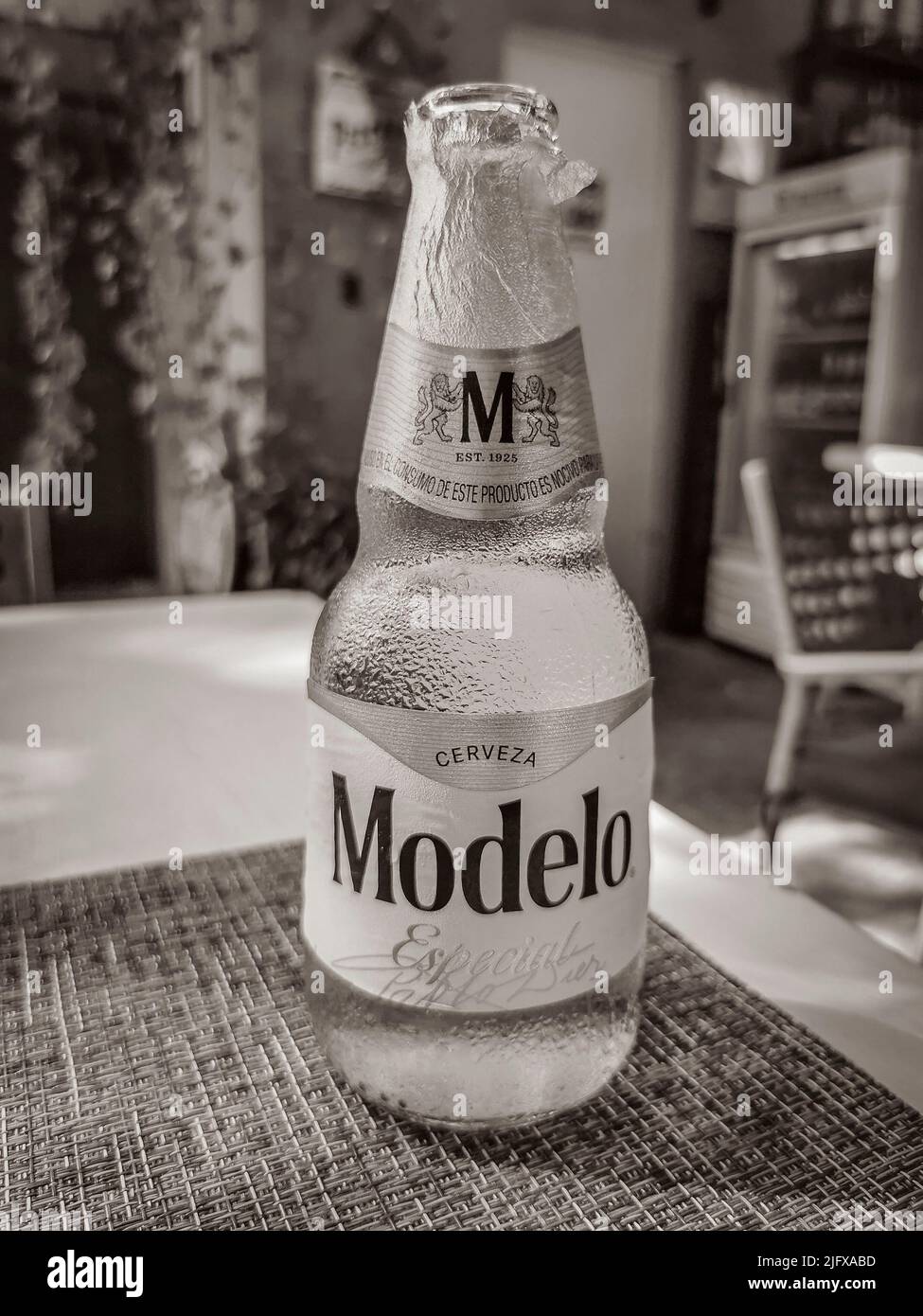 Playa del Carmen Mexico 01. April 2022 Old black and white picture of ...