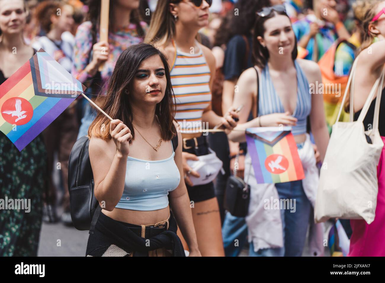 London / UK - 02/07/2022: People with flags and banners celebrating ...
