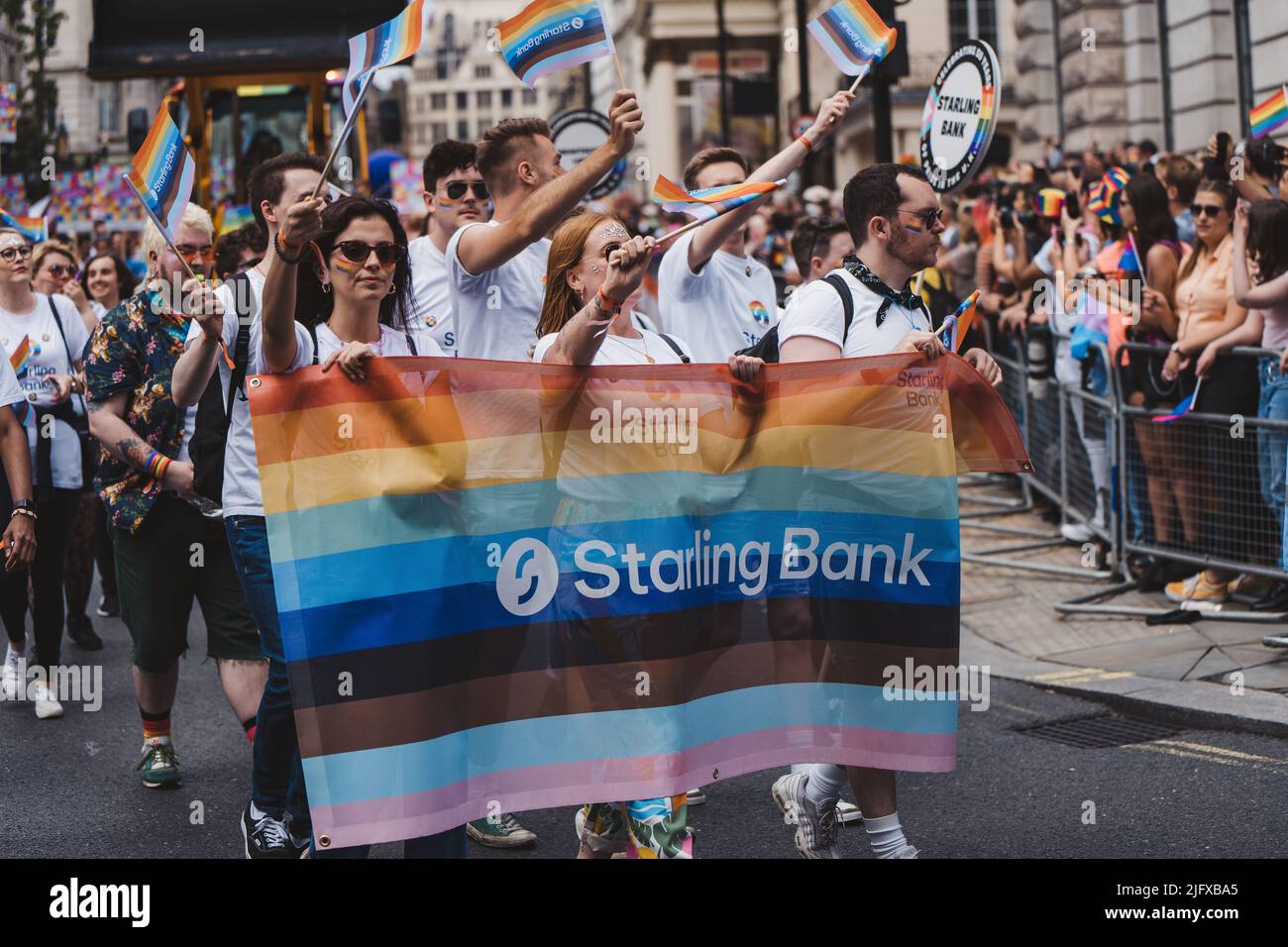 London / UK - 02/07/2022: People with flags and banners celebrating ...