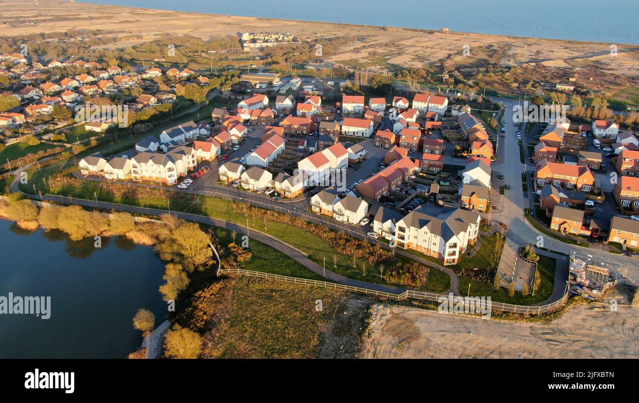 A beautiful view of a town with houses and fields in Hythe, Kent Stock ...