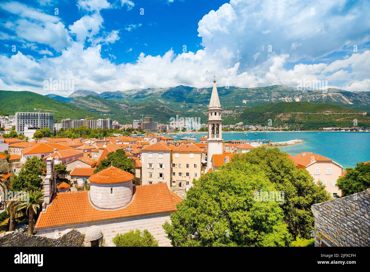Beautiful summer landscape with the historic town of Budva - view from ...
