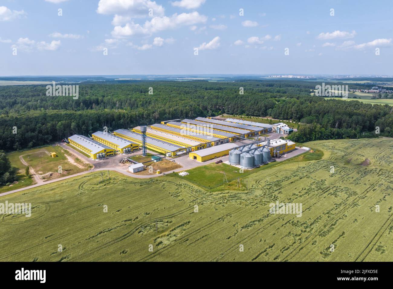 aerial view on silos and agro-industrial livestock complex on agro ...