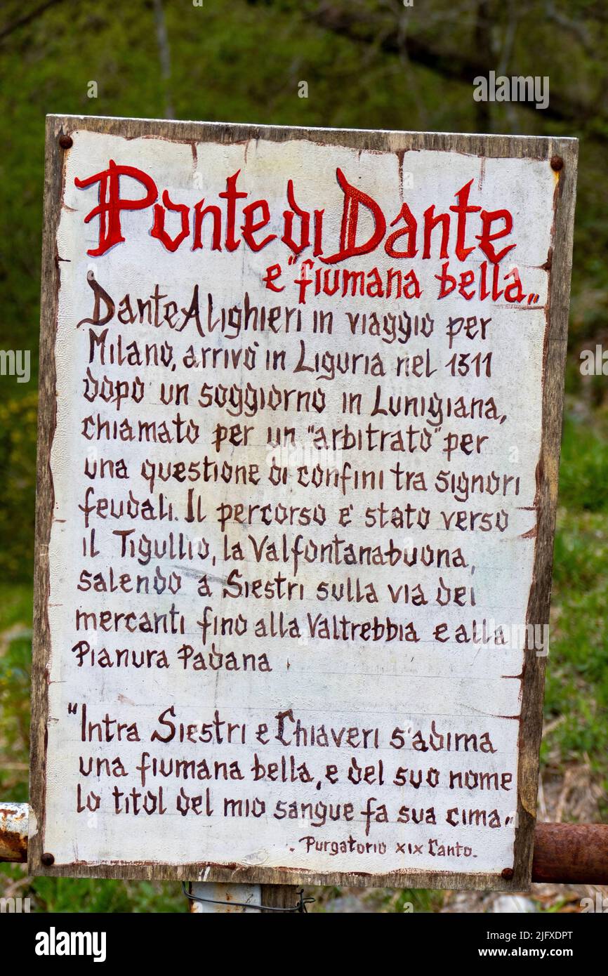 A vertical panel with Italian writing mentioning Dante Alighieri Stock ...