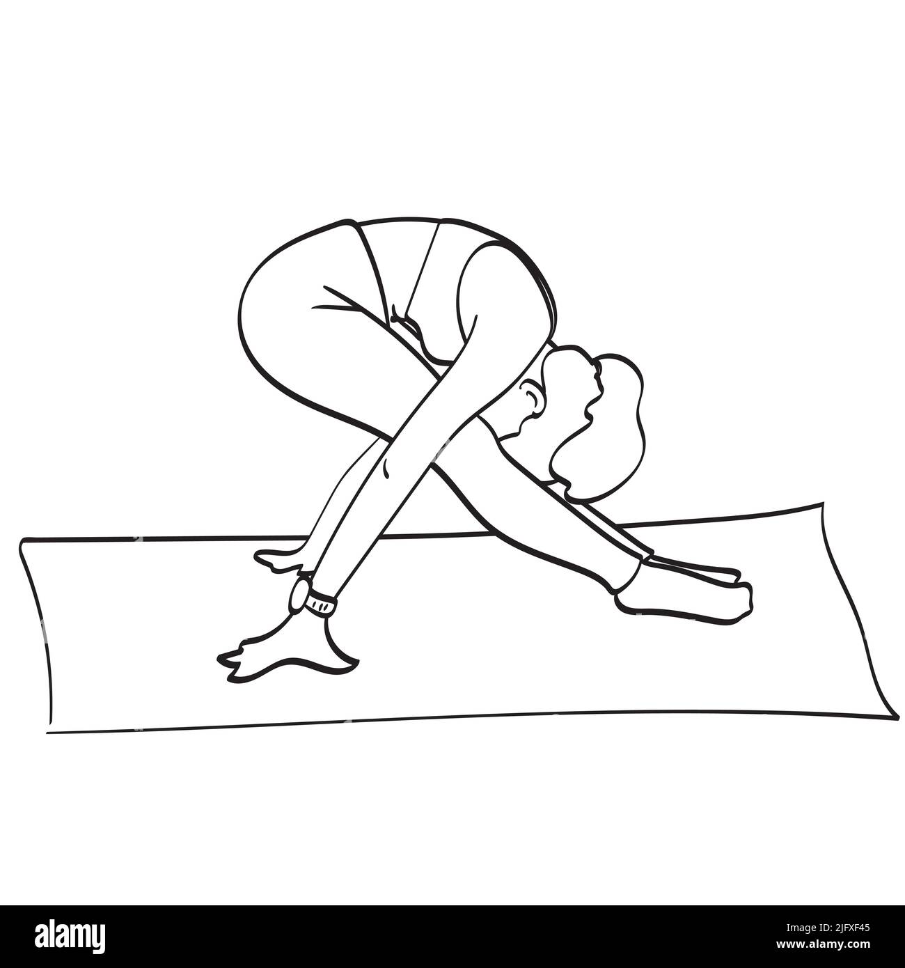 full length of woman doing yoga on mat illustration vector hand drawn ...