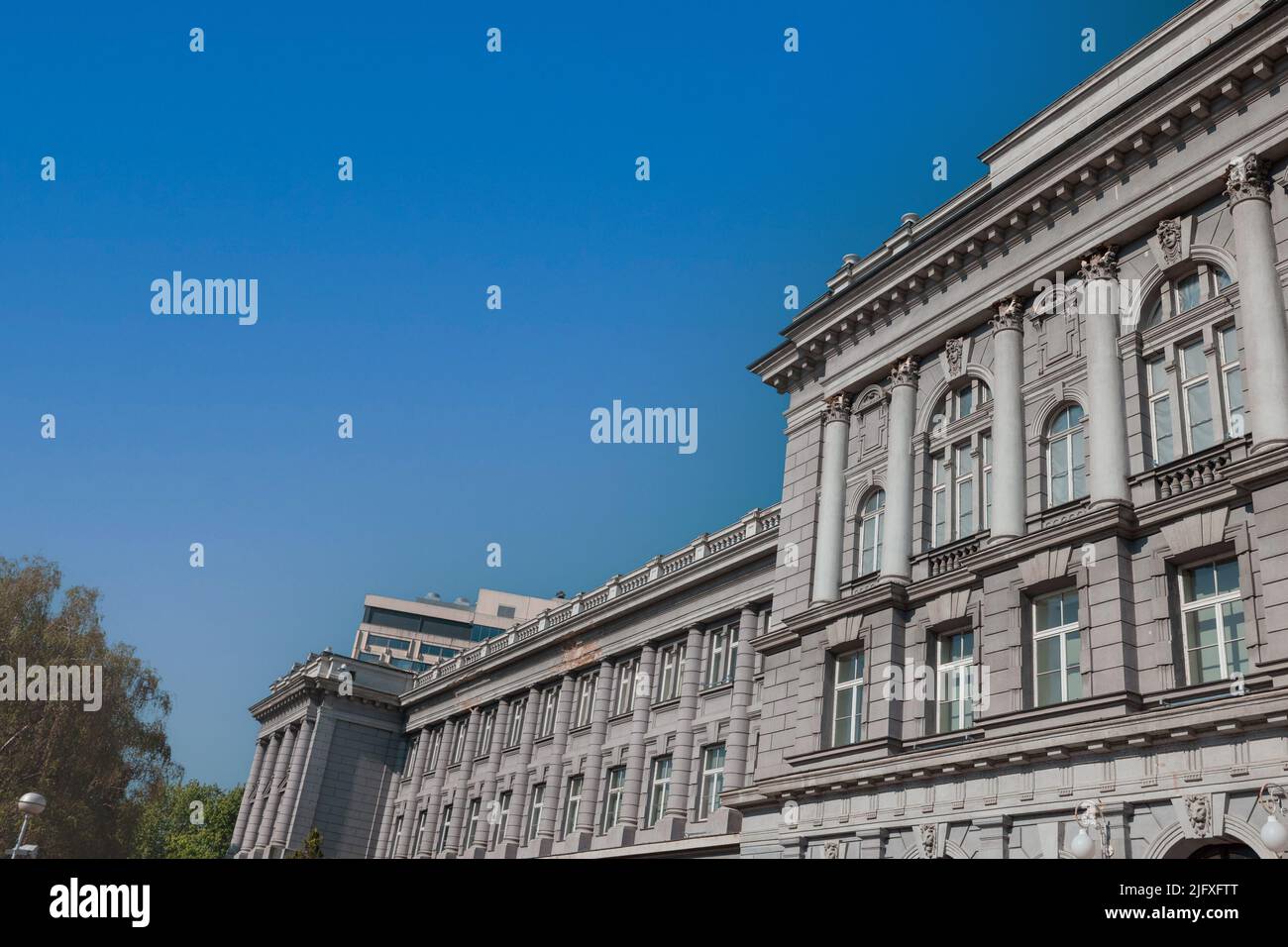 Frontal view of facade or entrance to Mimara museum in Zagreb on a ...