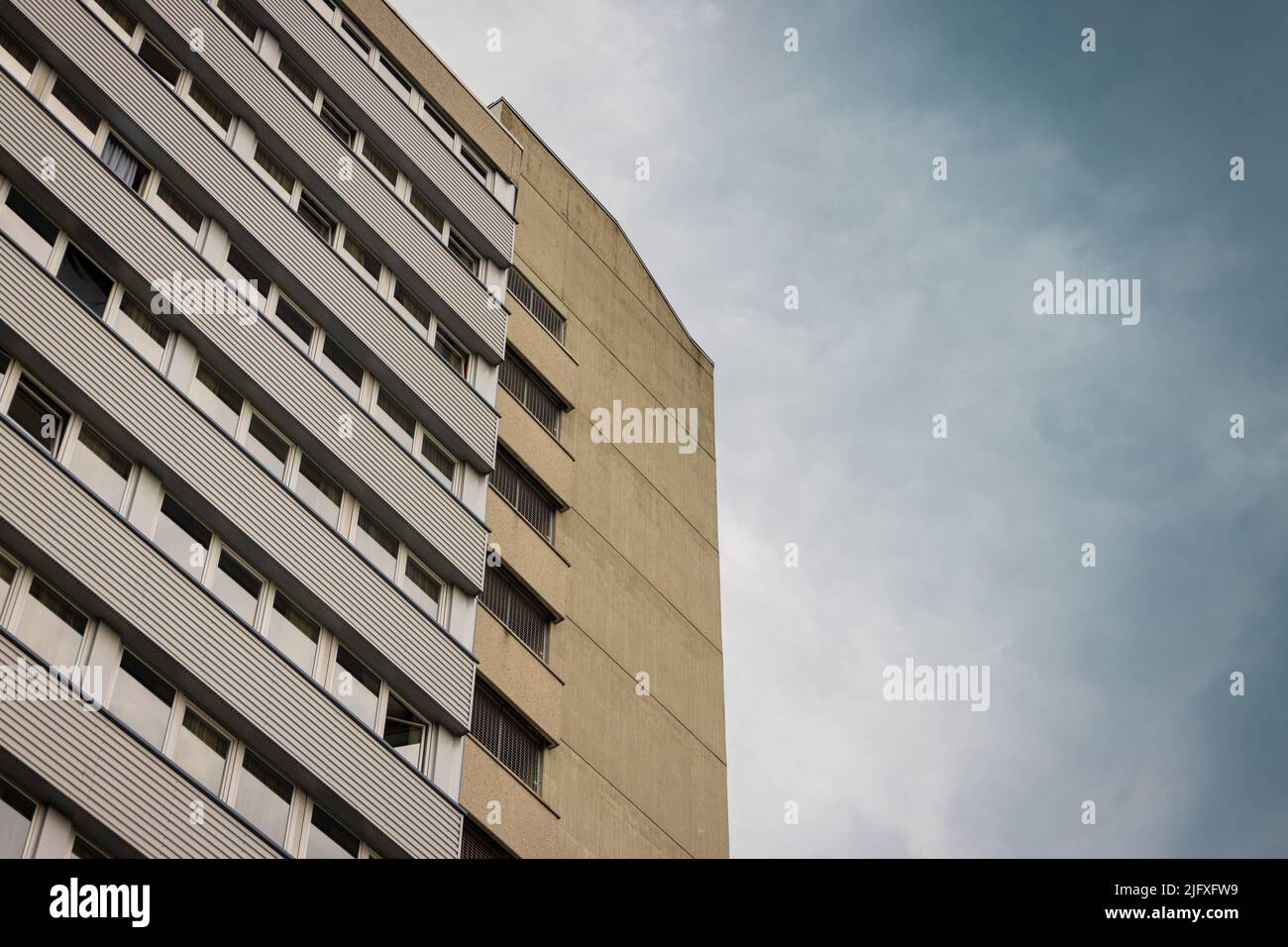 Exterior facade of a hotel from the eighties. Typical european hotel ...
