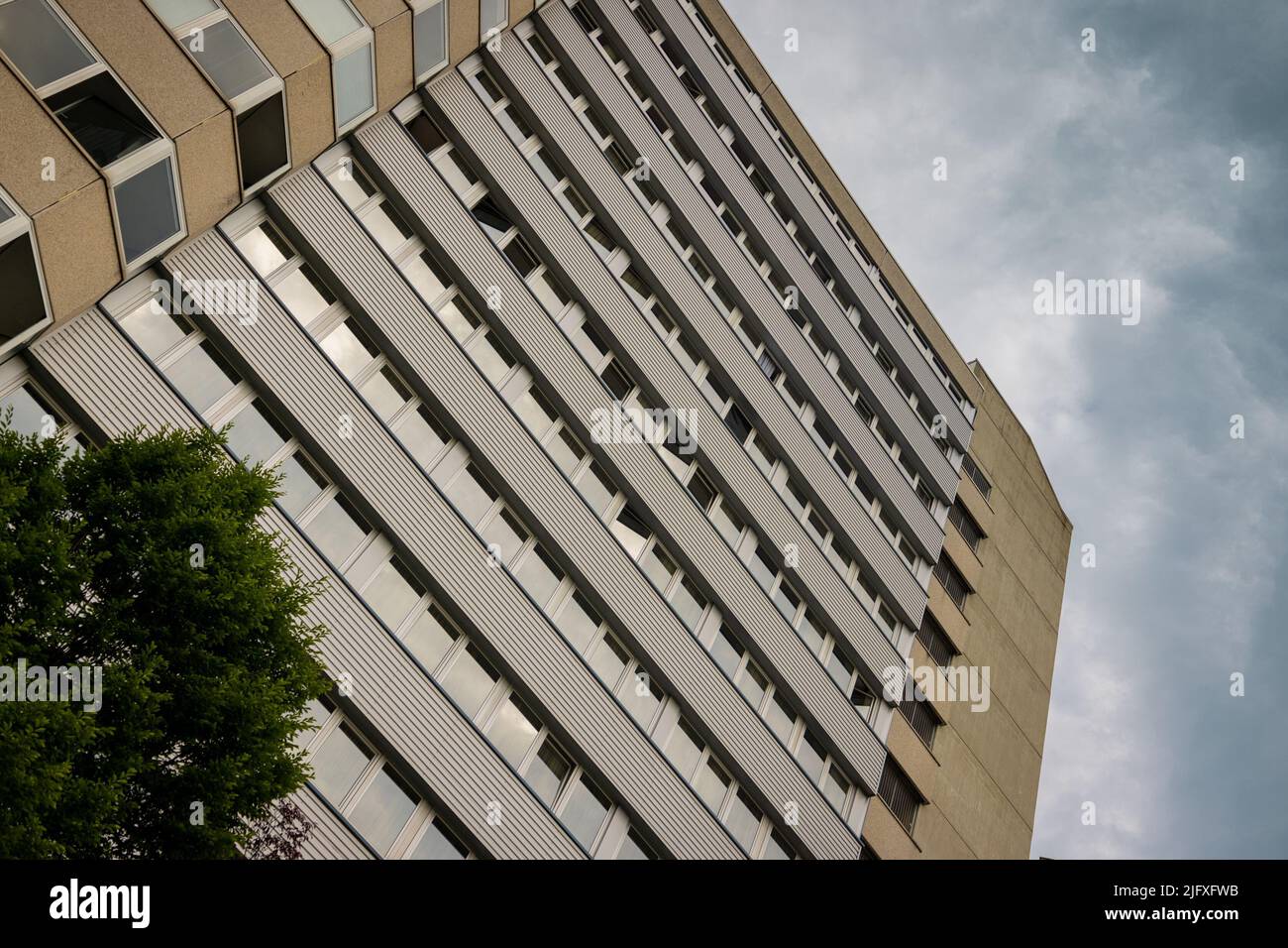 Exterior facade of a hotel from the eighties. Typical european hotel ...