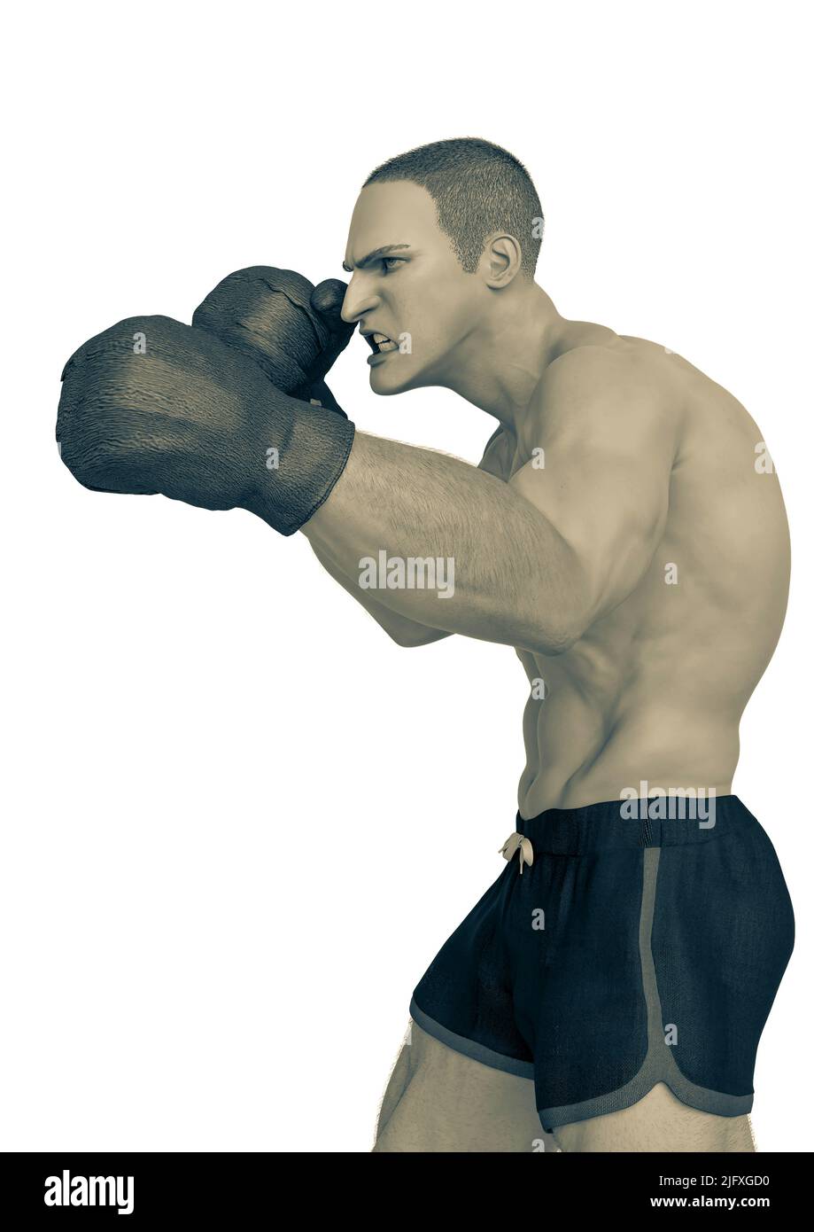 boxer cartoon is angry in a white background side view. This guy in ...