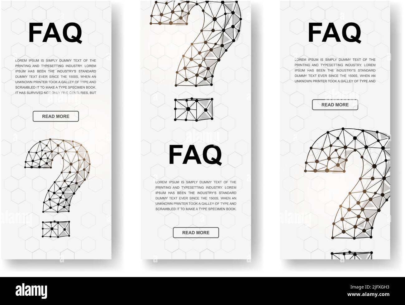 Set of three Question mark polygonal vertical banners. 3d FAQ low poly symbols with connected ...