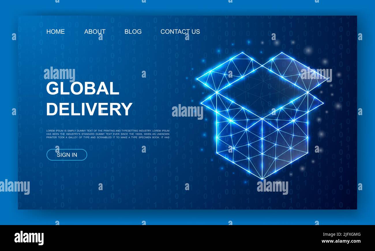 Open box 3d polygonal website template. Delivery design illustration ...