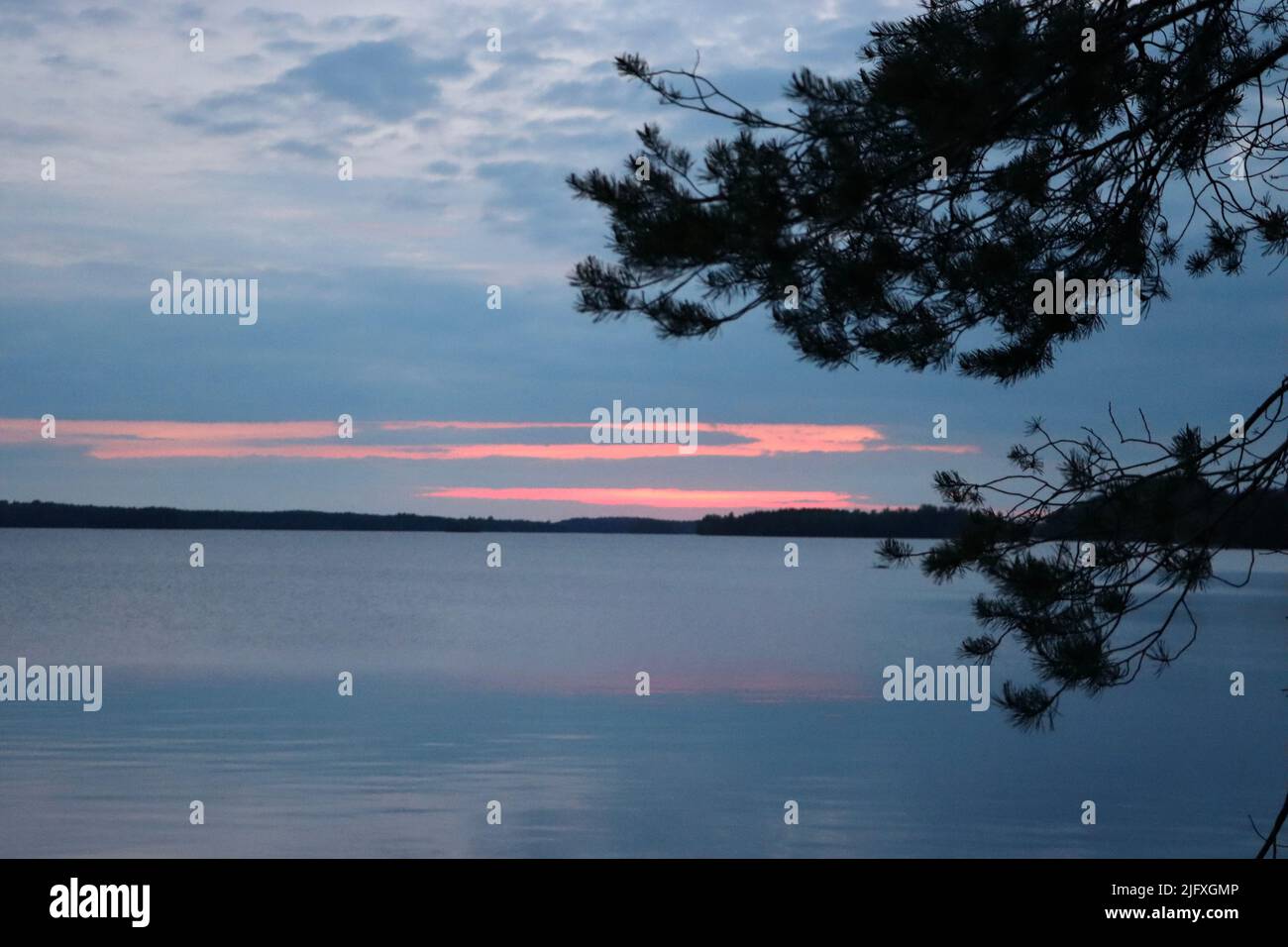 Blue hour after sunset on Lake Pyhäjärvi in Uukuniemi, Eastern Finland ...