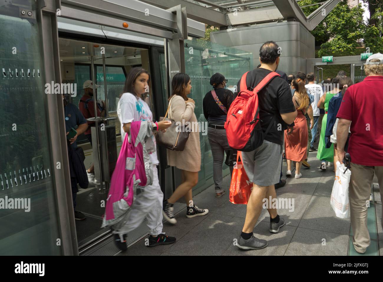 Tourists using the cable car to Montmartre,Paris,France,Europe Stock ...