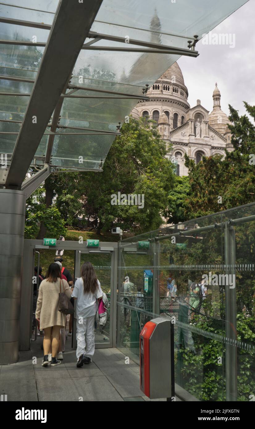Tourists using the cable car to Montmartre,Paris,France,Europe Stock ...