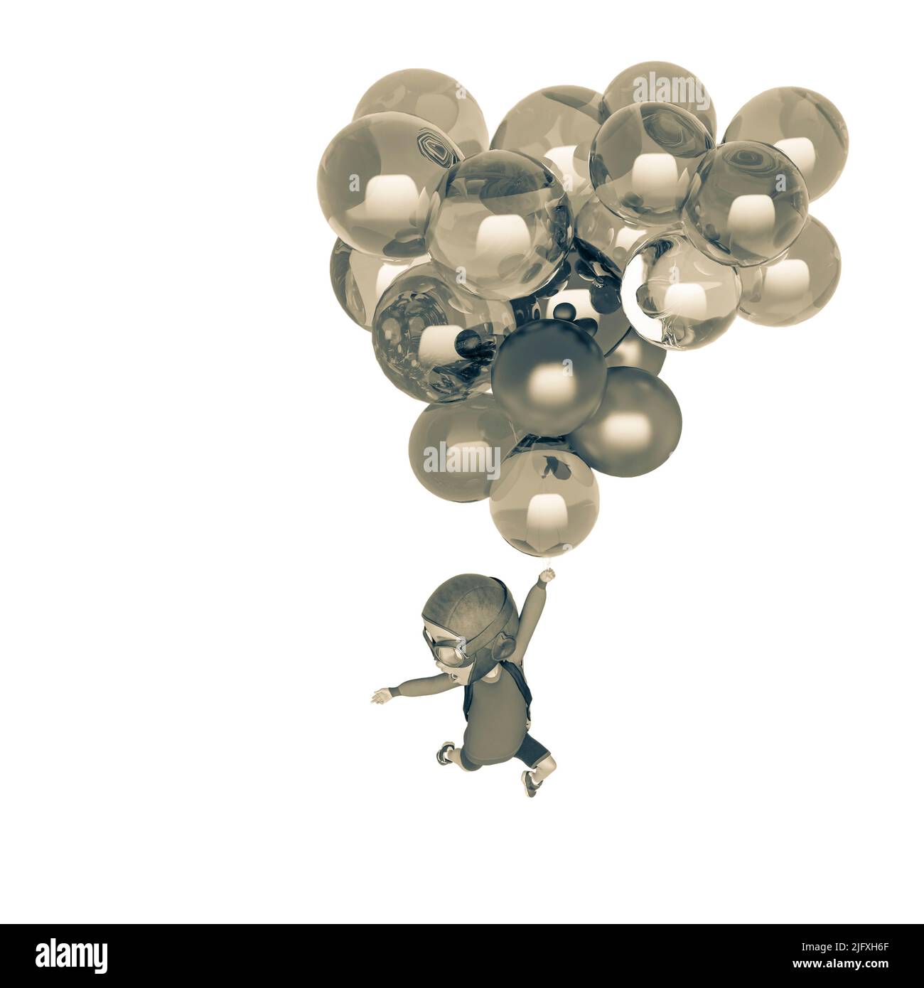 little boy cartoon holding and floating balloon in a white background ...