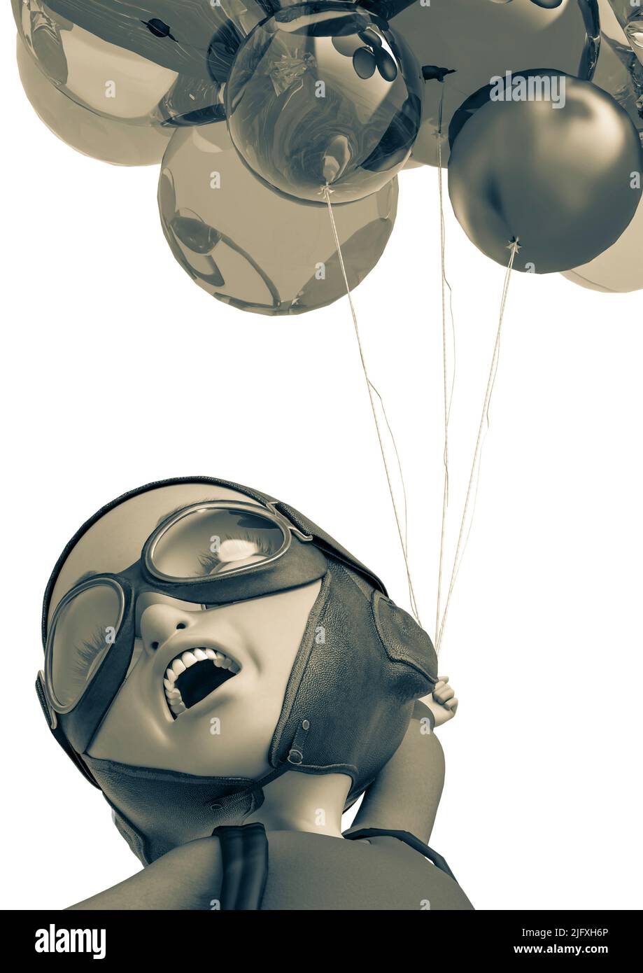 little boy cartoon holding and floating balloon. This explorer guy in ...