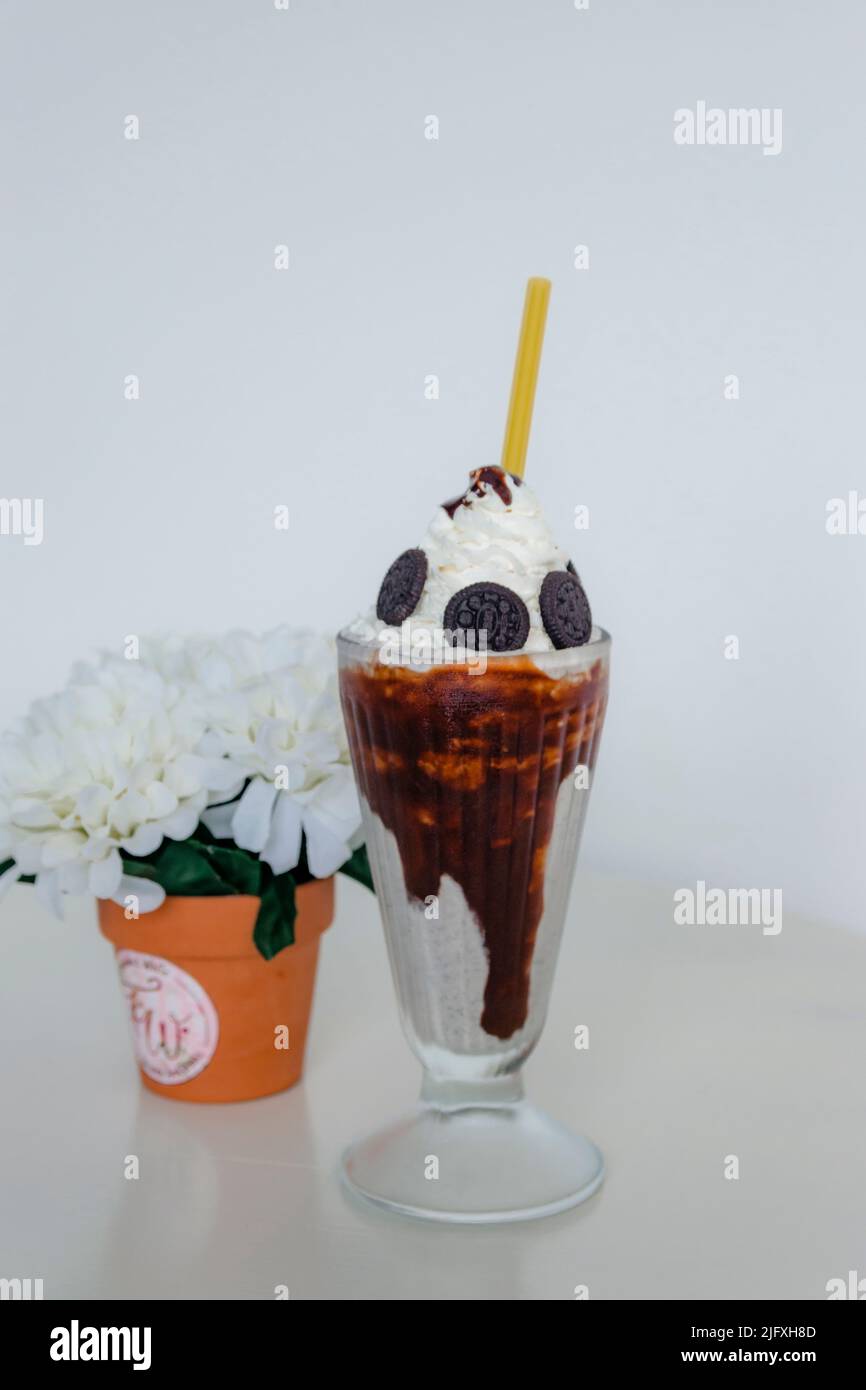 delicious and fresh chocolate milkshake to enjoy during the day Stock ...