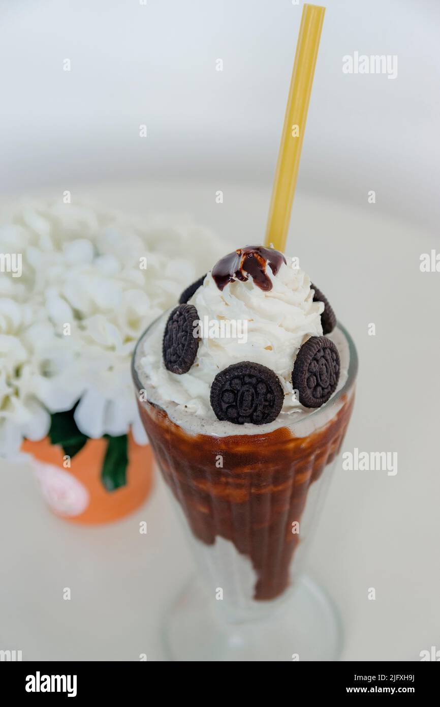 delicious and fresh chocolate milkshake to enjoy during the day Stock ...