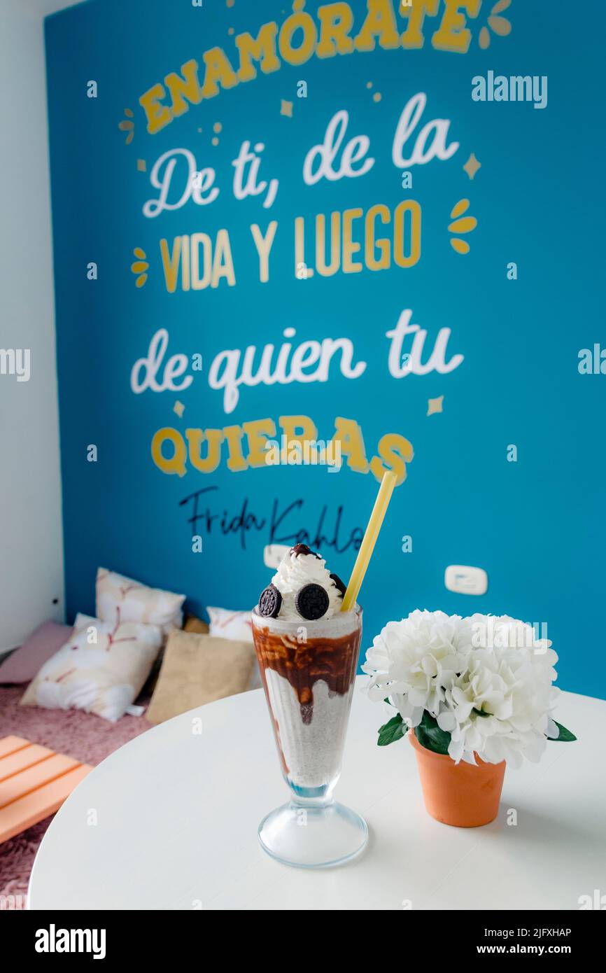 delicious and fresh chocolate milkshake to enjoy during the day Stock ...