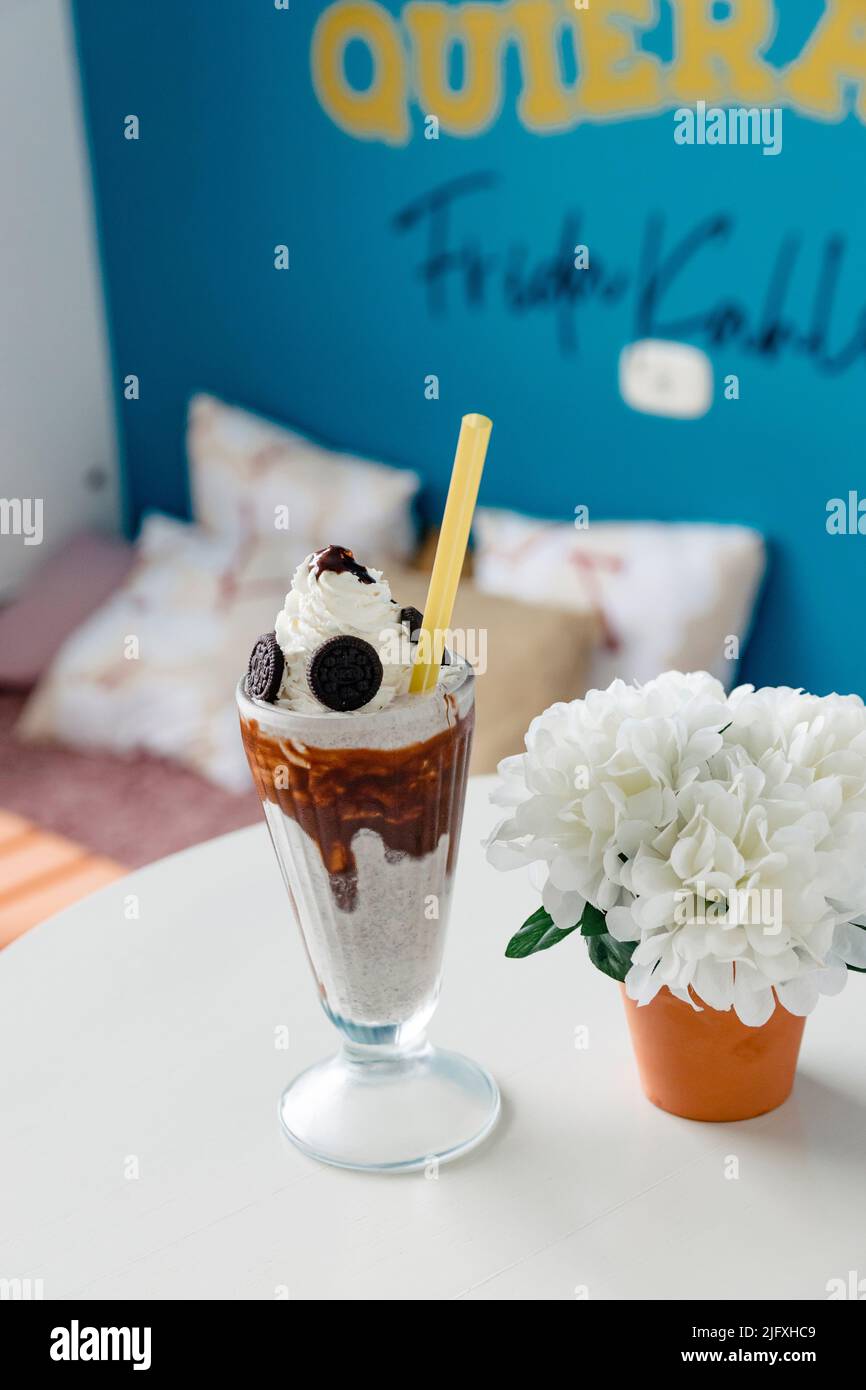 delicious and fresh chocolate milkshake to enjoy during the day Stock ...