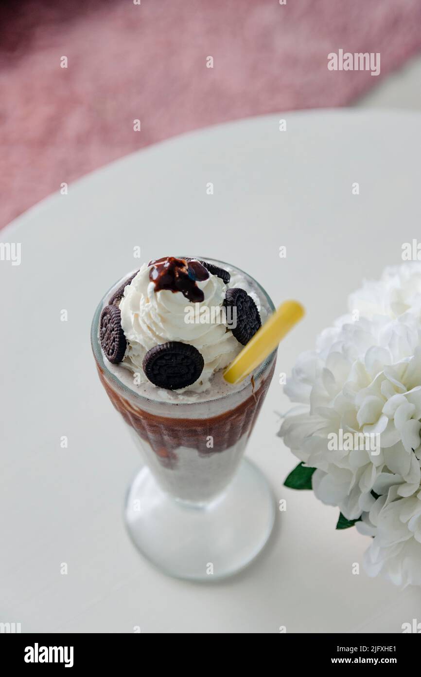 delicious and fresh chocolate milkshake to enjoy during the day Stock ...