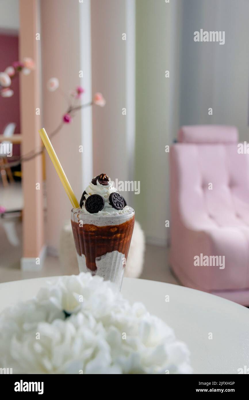 delicious and fresh chocolate milkshake to enjoy during the day Stock ...