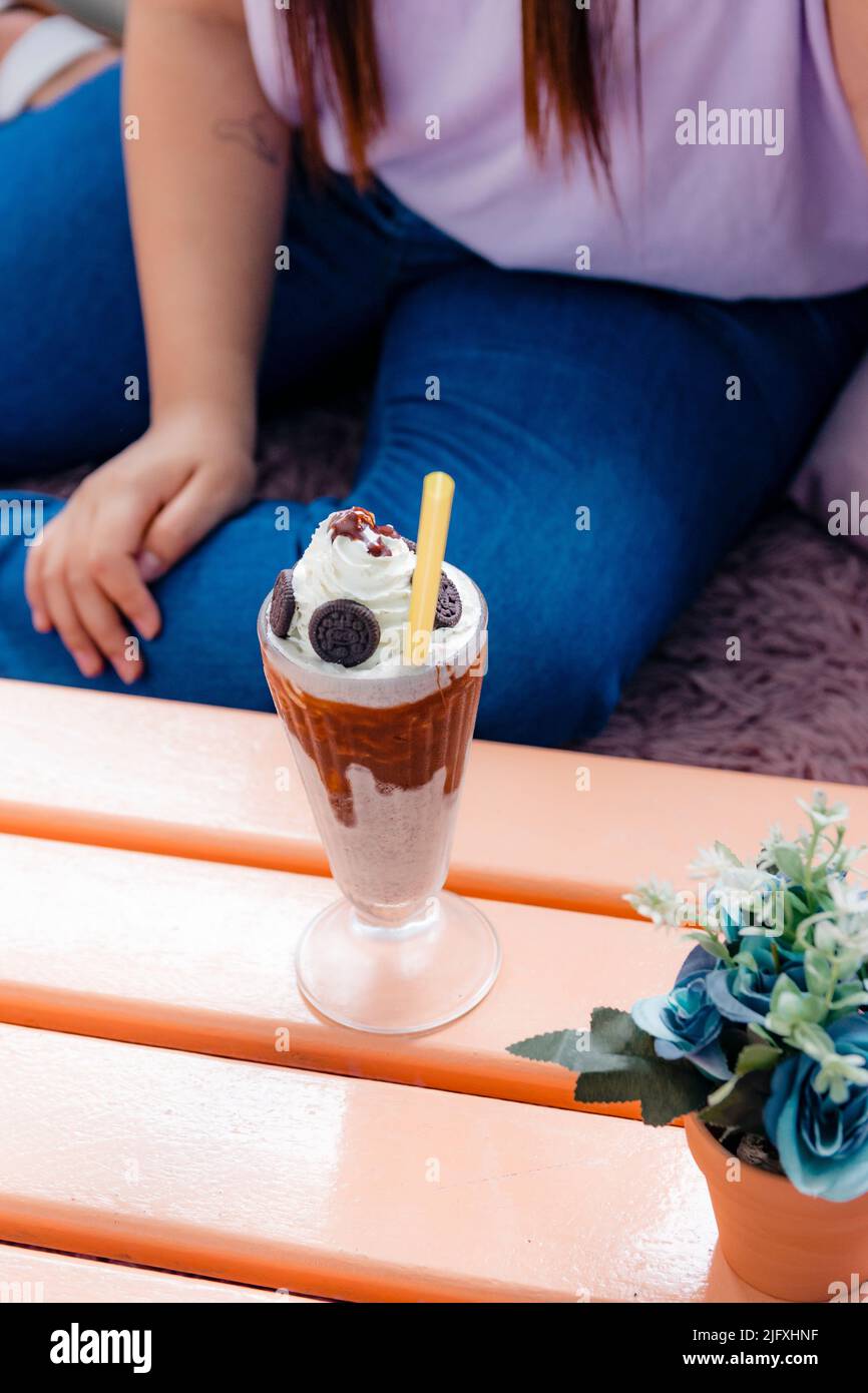 delicious and fresh chocolate milkshake to enjoy during the day Stock ...