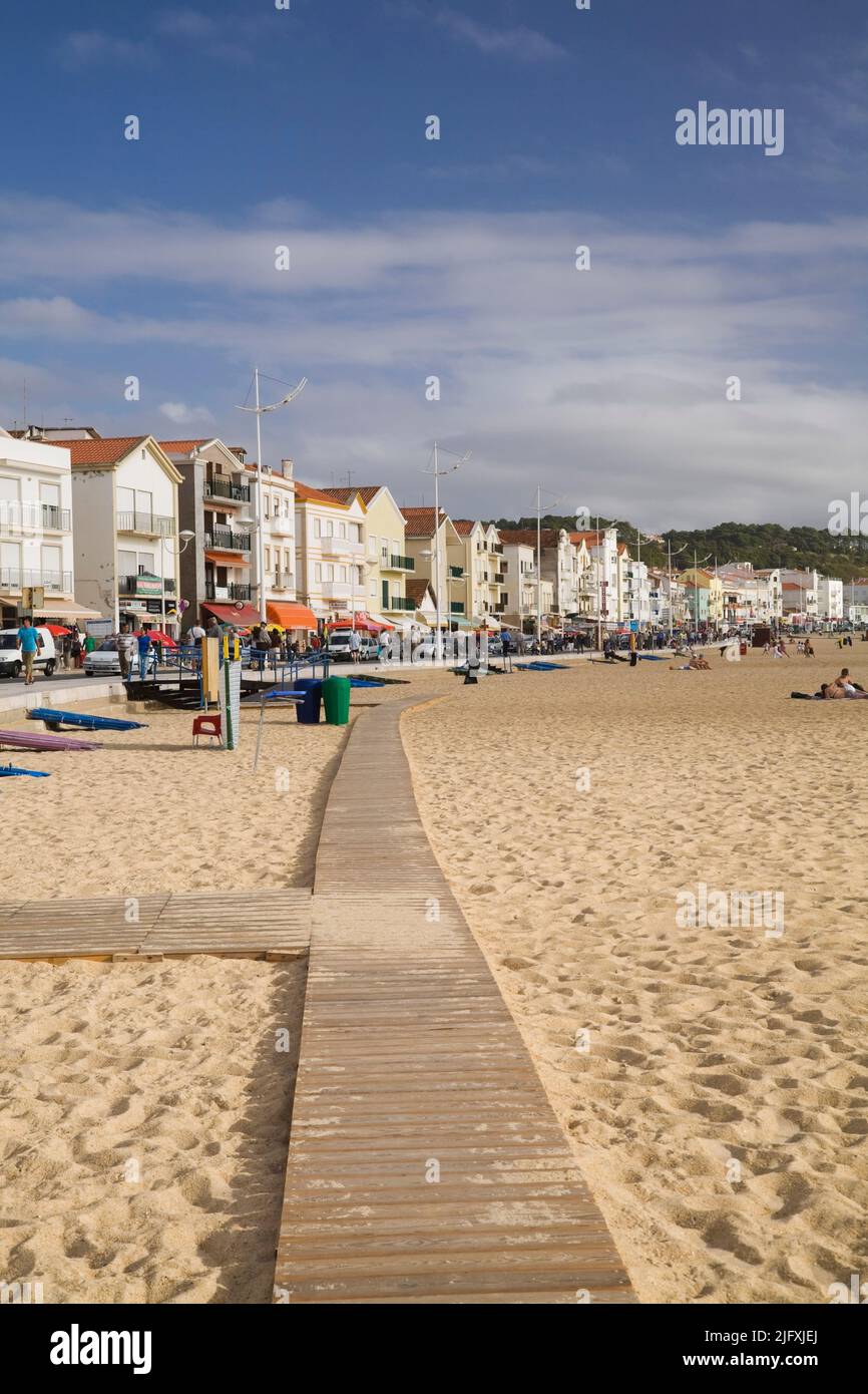 Commercial and residential buildings along the boardwalk at Nazare ...