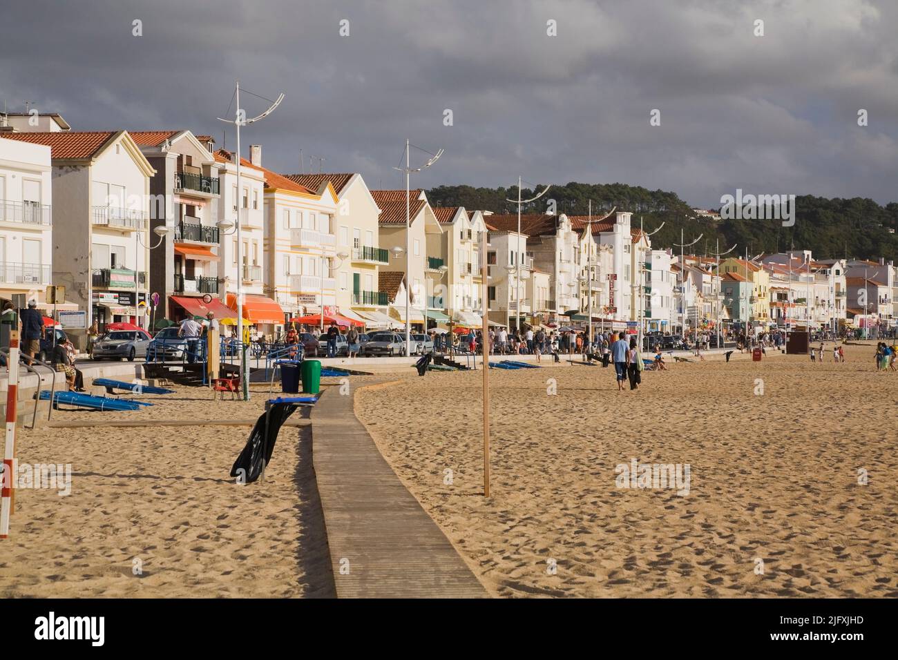 Commercial and residential buildings along the boardwalk at Nazare ...