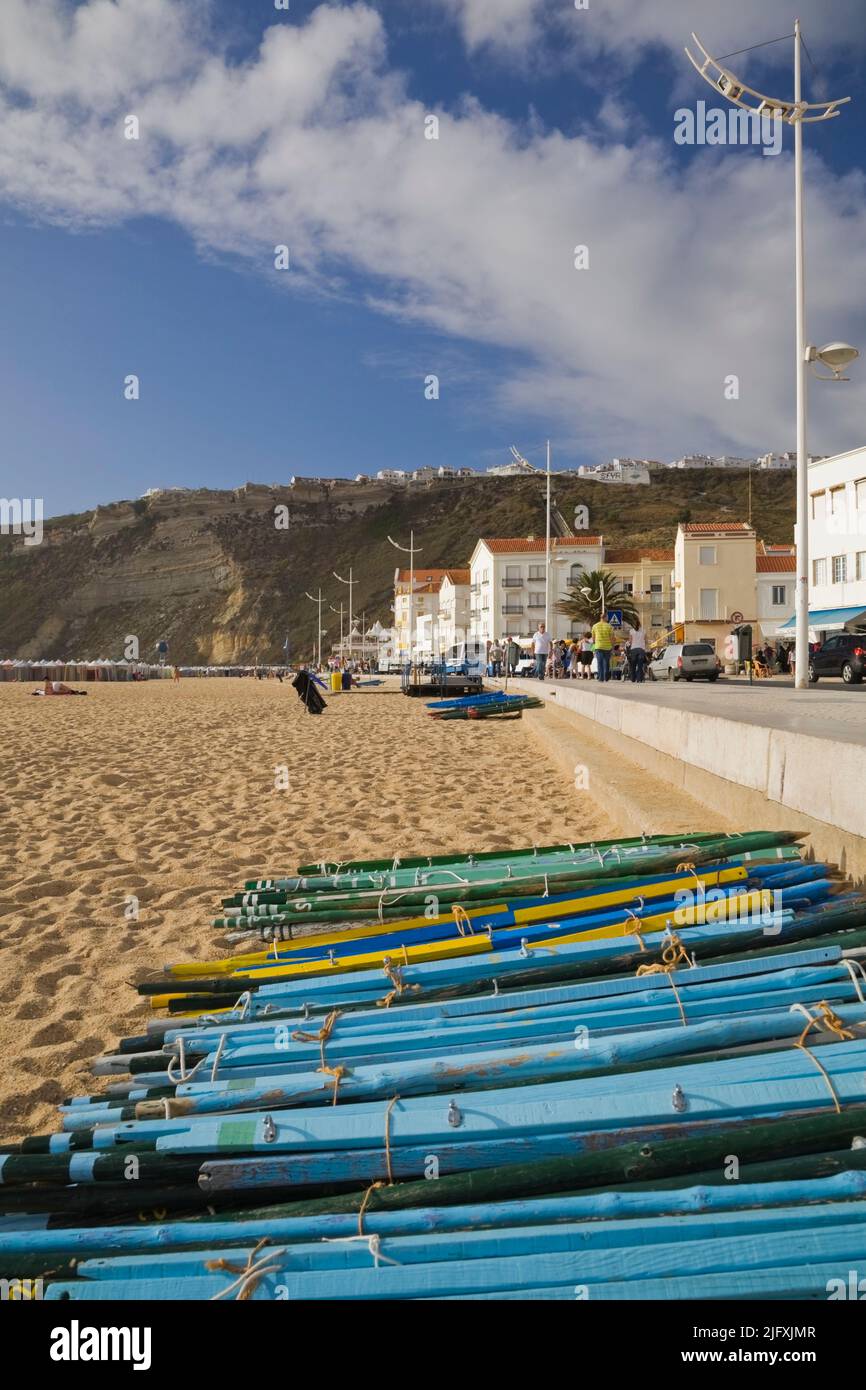 Commercial and residential buildings along the boardwalk at Nazare ...