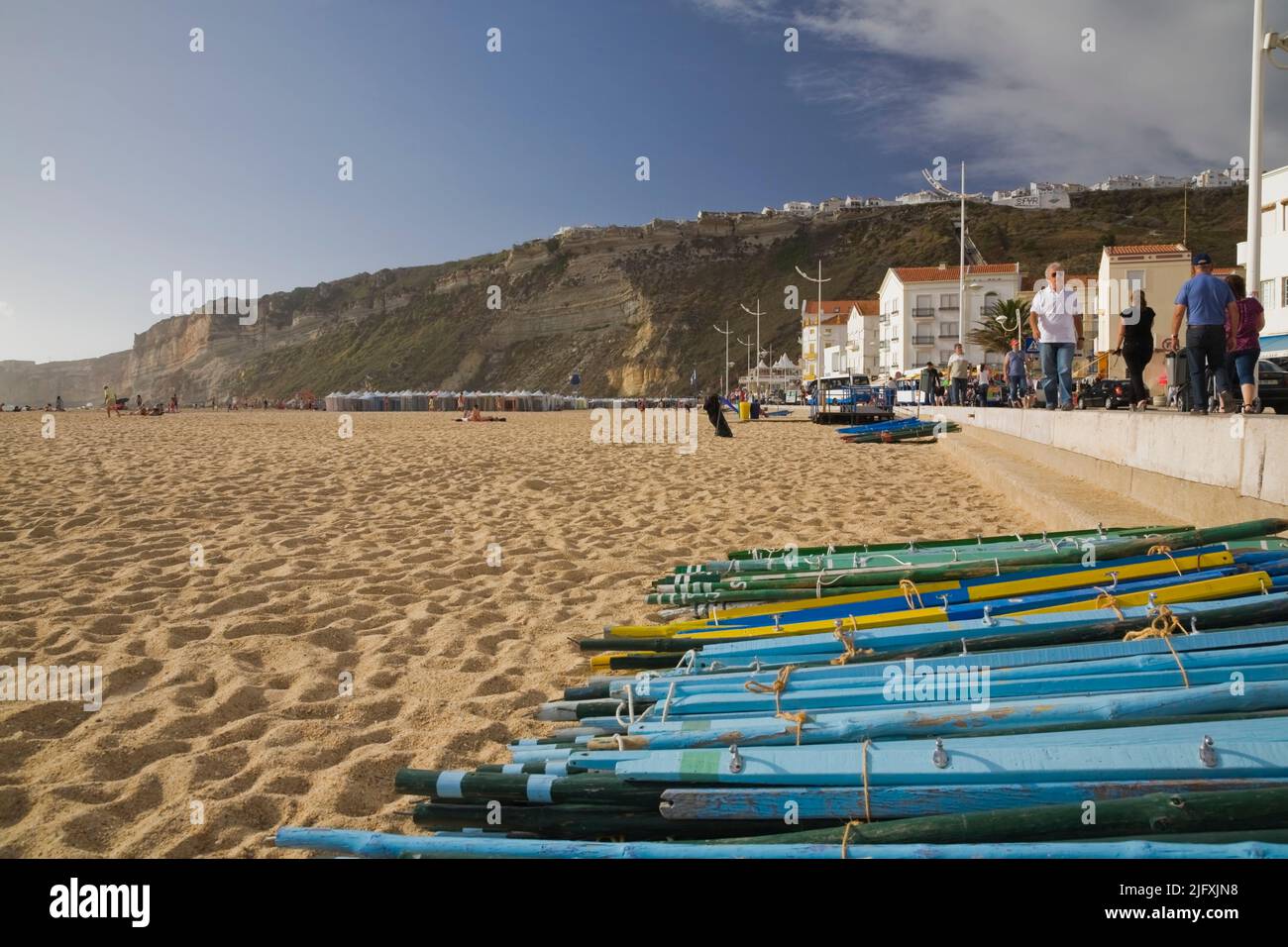 Beach and boardwalk at Nazare, Portugal, Europe Stock Photo - Alamy