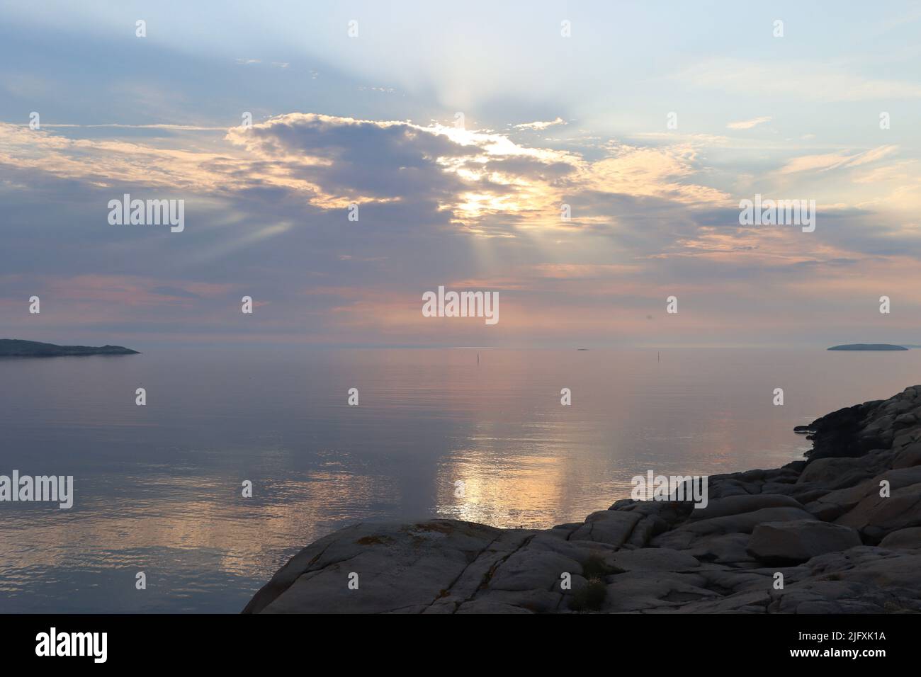 Late evening after sunset in Fjällbacka archipelago during Midsummer ...