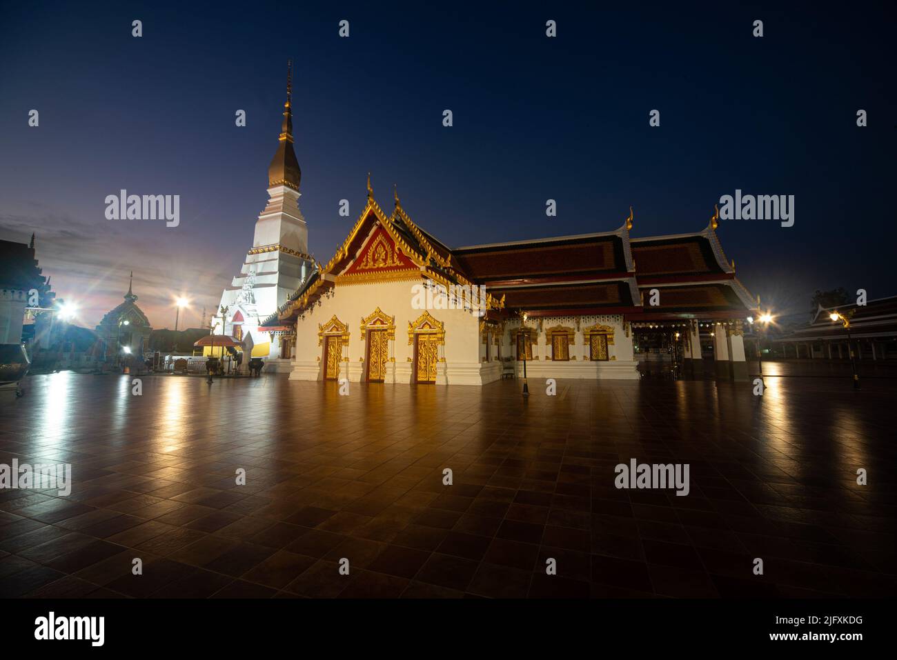 The night time at Wat Phra That Choeng Chum Worawihan It is an ...