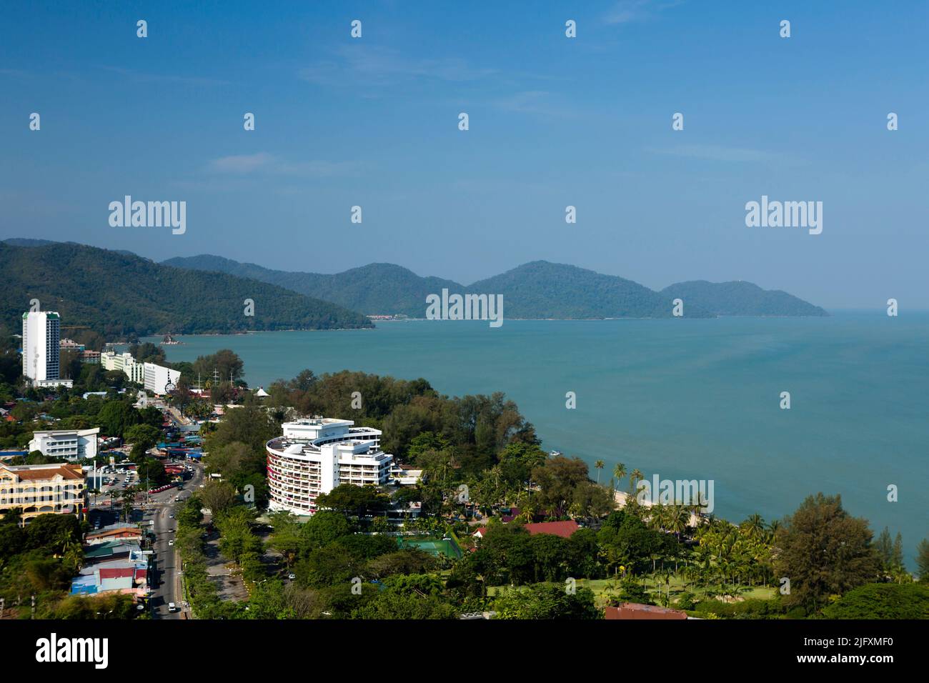 Elevated view of Batu Ferringhi Beach located on Penang Island ...