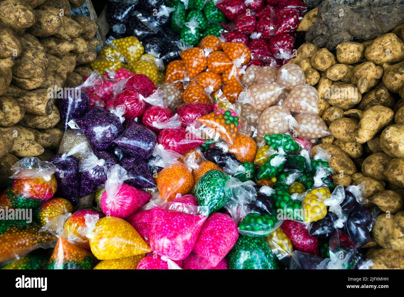 Sago pearls and/or tapioca pearls in a market display at Carbon Market ...