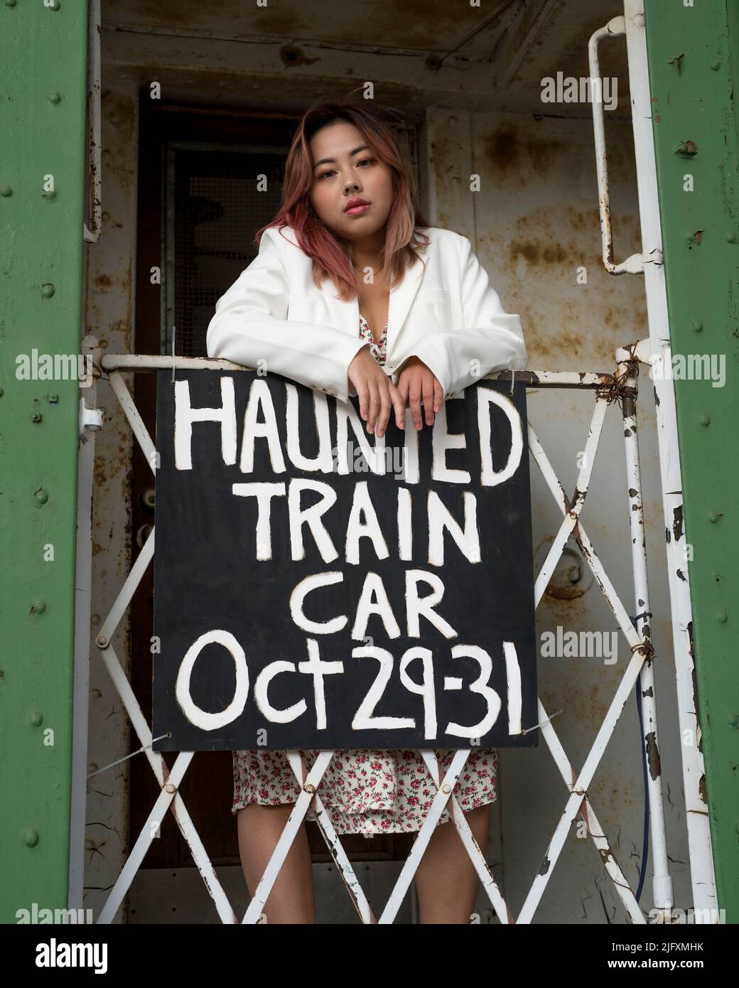 Portrait of Beautiful Young Woman on the Back of a Haunted Train ...