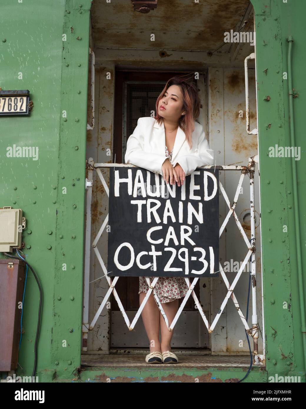 Portrait of Beautiful Young Woman on the Back of a Haunted Train ...