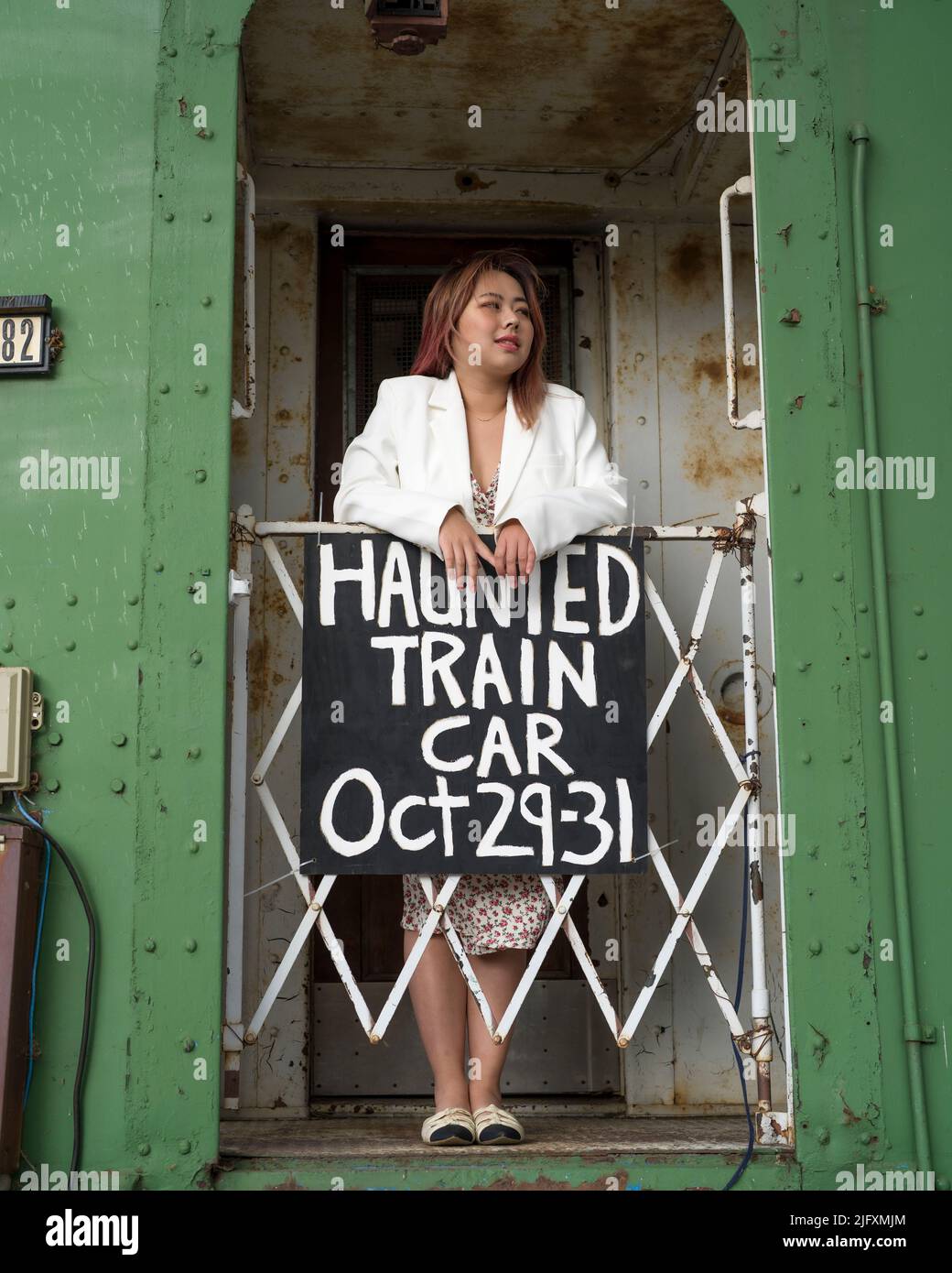 Portrait of Beautiful Young Woman on the Back of a Haunted Train ...