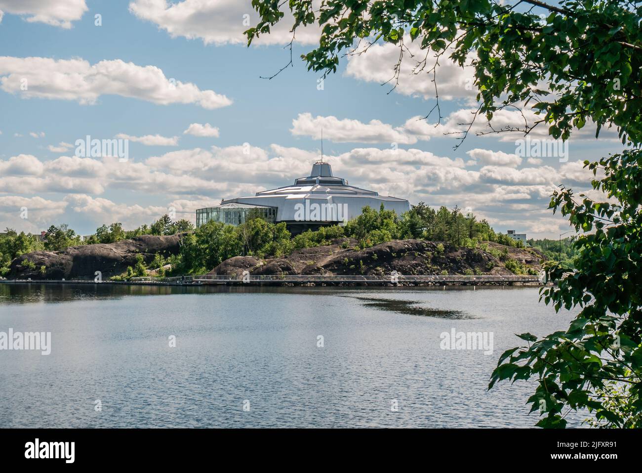 Science North museum across Hermit bay in Sudbury, Ontario, Canada ...
